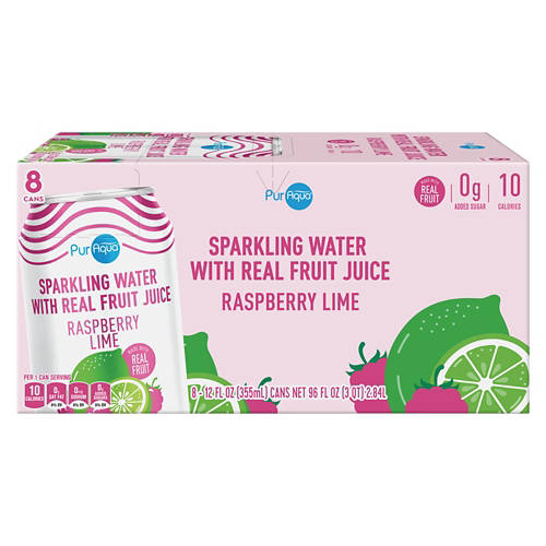 PurAqua Sparkling Water with Raspberry Lime Juice 8 pack